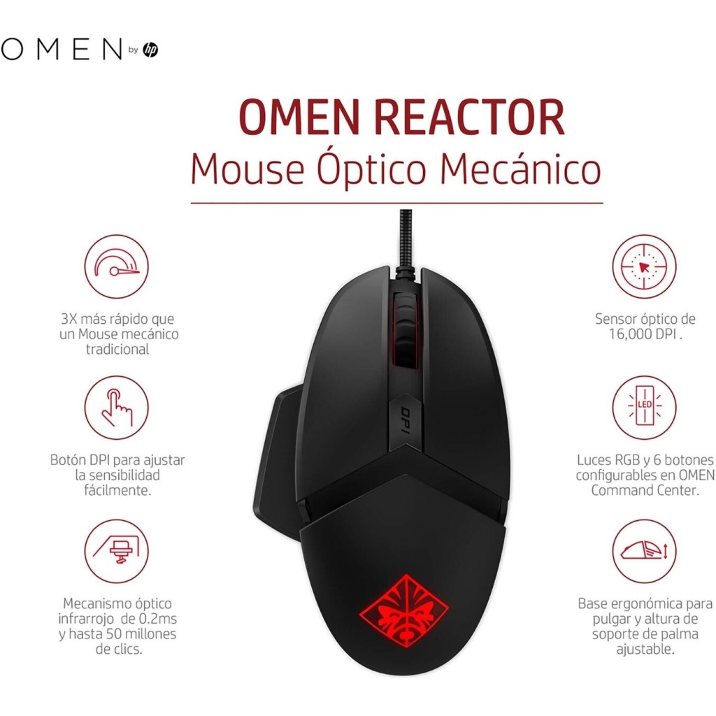 HP Omen Reactor Wired USB Gaming Mouse, Optical-Mechanical Switches ...